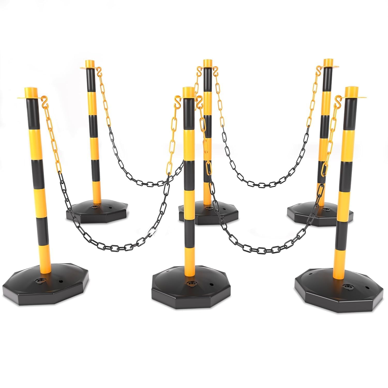 6 Pack Traffic Delineator Post Cone with Fillable Base, Crowd Control ...