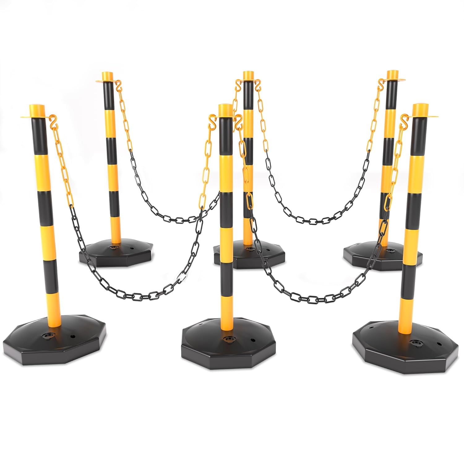 6 Pack Traffic Delineator Post Cone with Fillable Base, Crowd Control ...