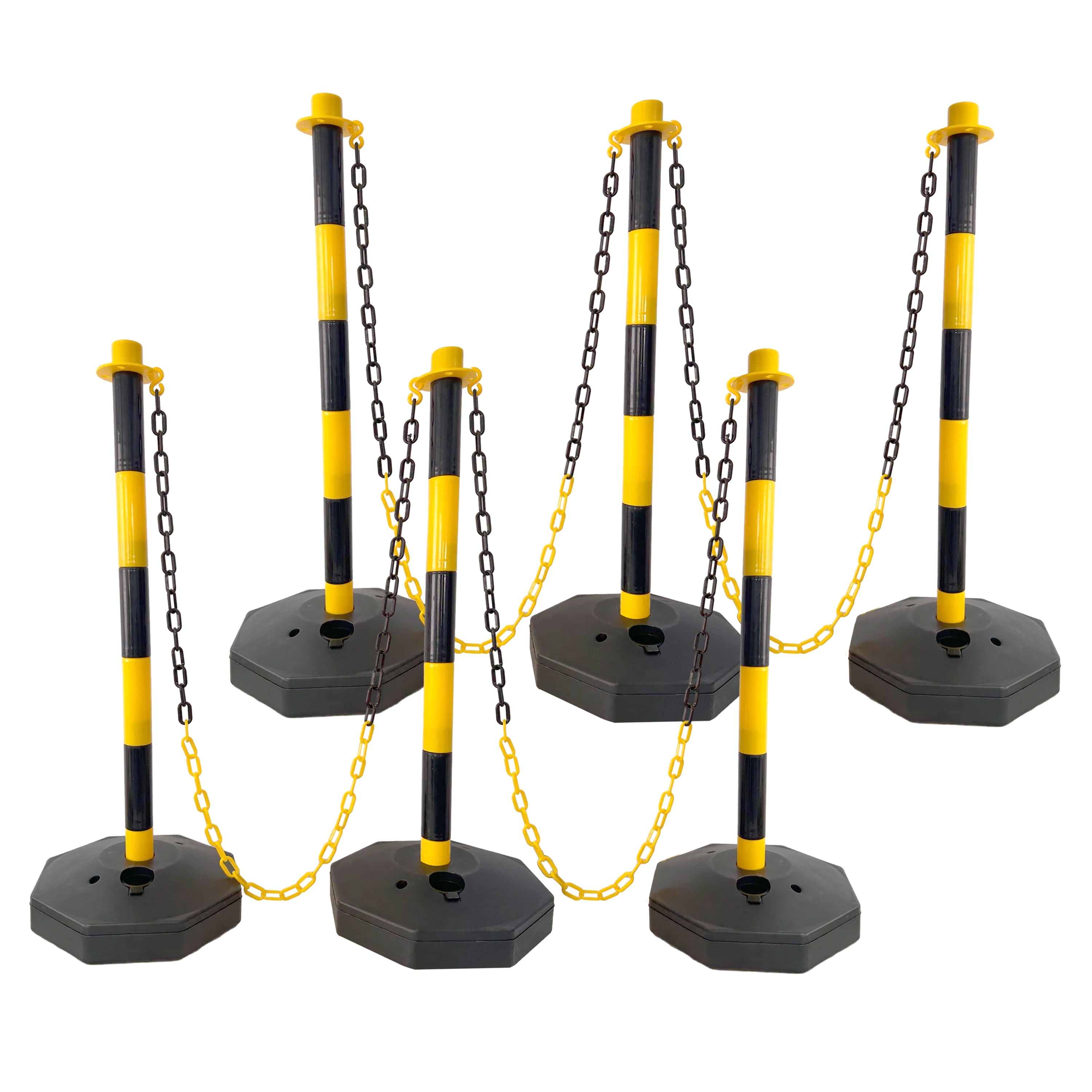 6 Pack Traffic Delineator Post Cones with Fillable Base, Adjustable ...