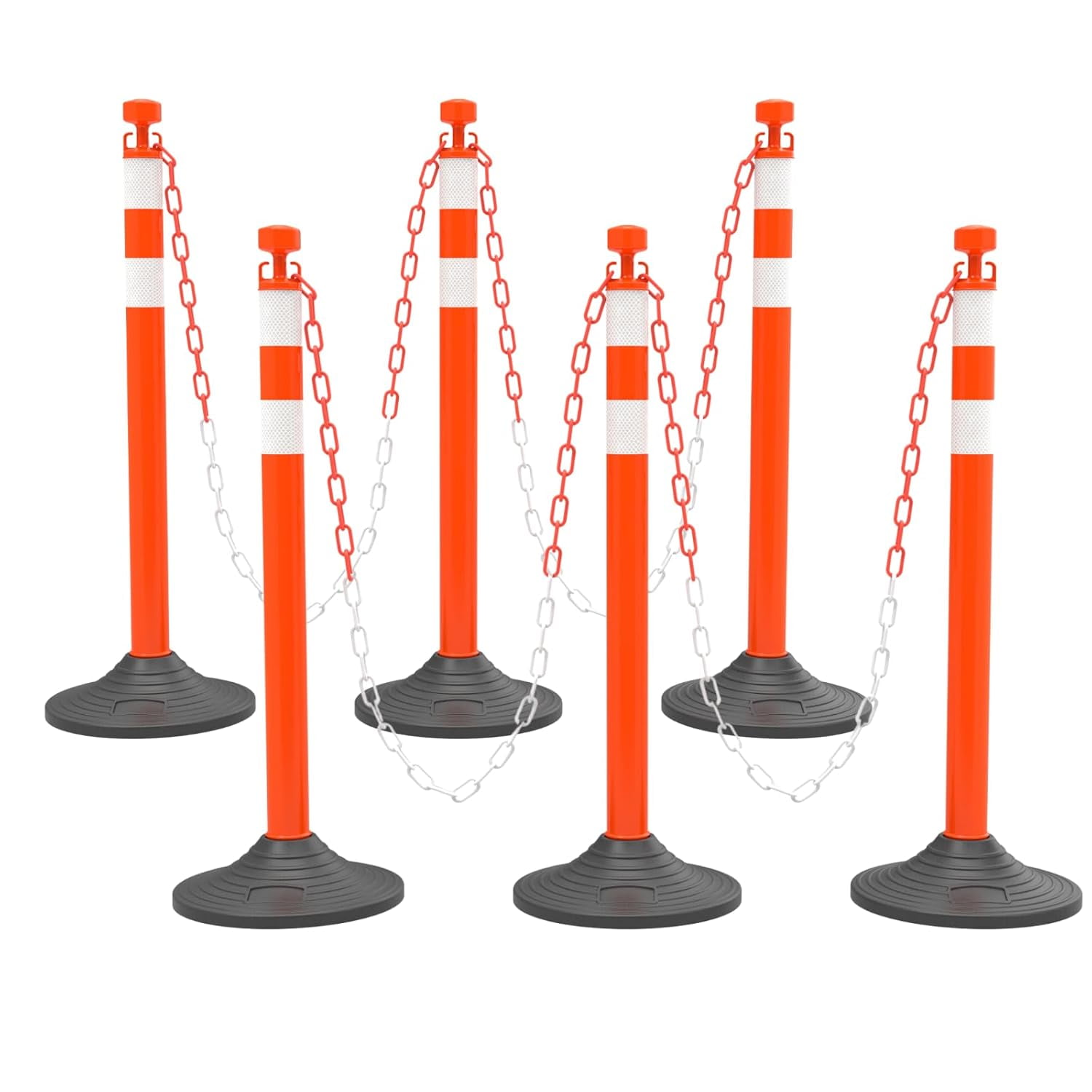 6 Pack Traffic Delineator Posts Cones with Base, Safety Barrier with ...