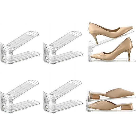6-Pack Transparent Shoe Stacker Rack Organizer for Closet, Adjustable ...