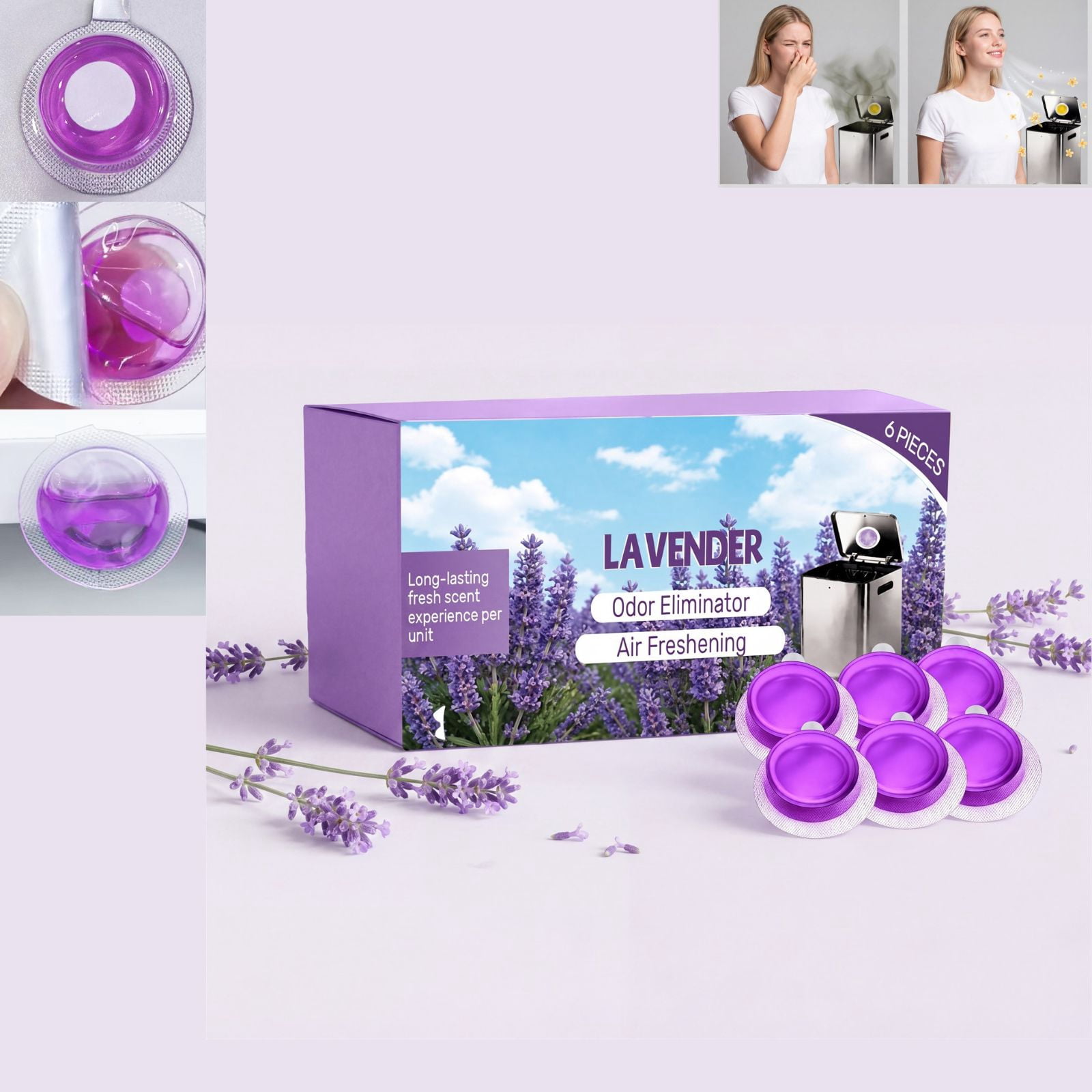 6 Pack Trash Can Air Freshener Stick On Lid, Lavender Scent Odor ...