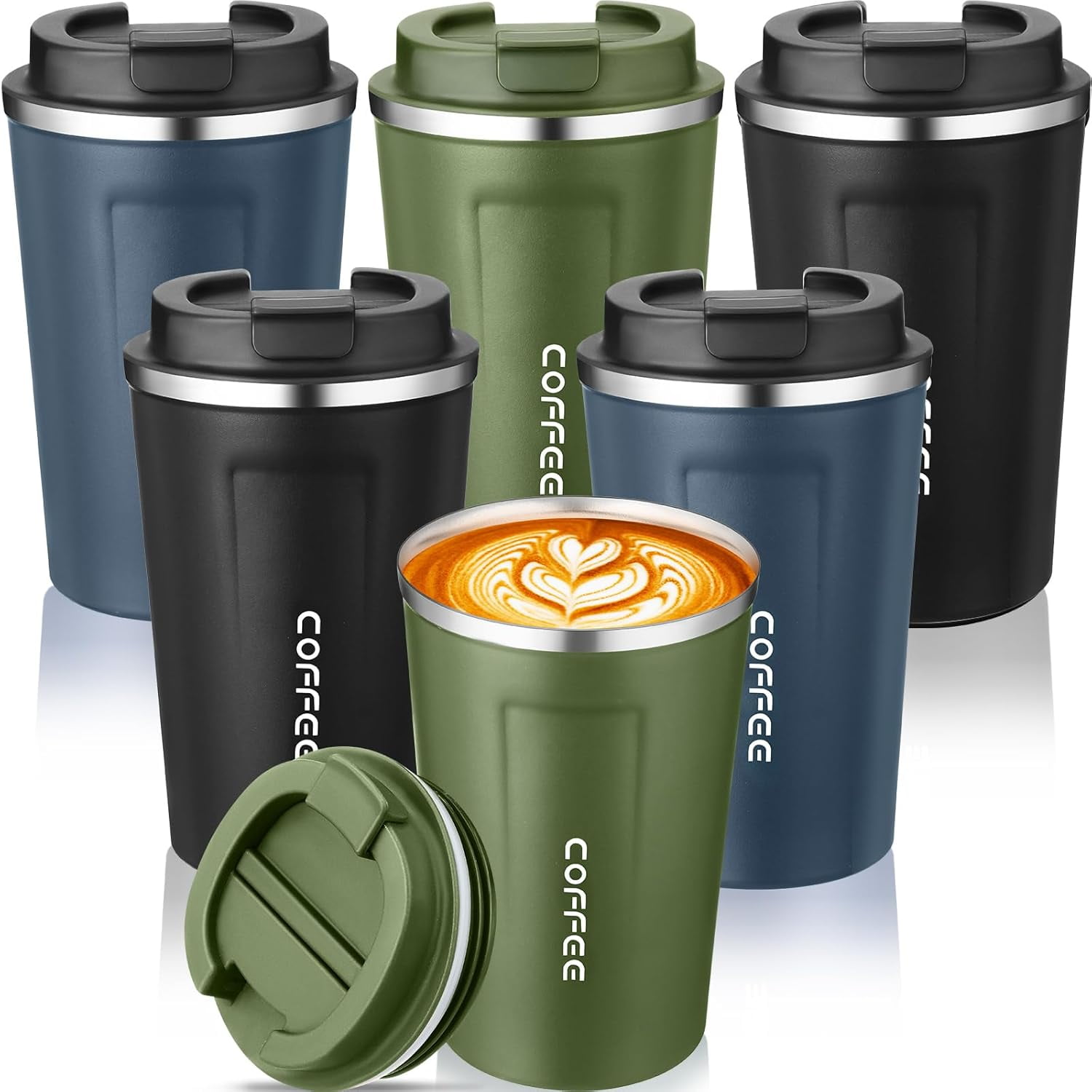 6 Pack Travel Coffee Mugs 12oz Double Wall Insulated Coffee Cups Bulk ...