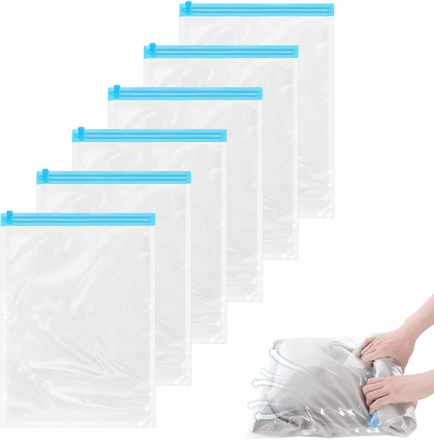 6 Pack Travel Compression Bags, Space Saver Vacuum Storage Bag, 50x35cm ...