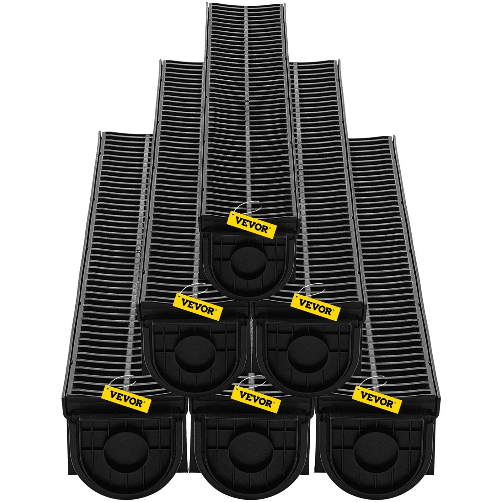 6-Pack Trench Drain System, 5.9"x5.1" HDPE Plastic Channel Drain with ...