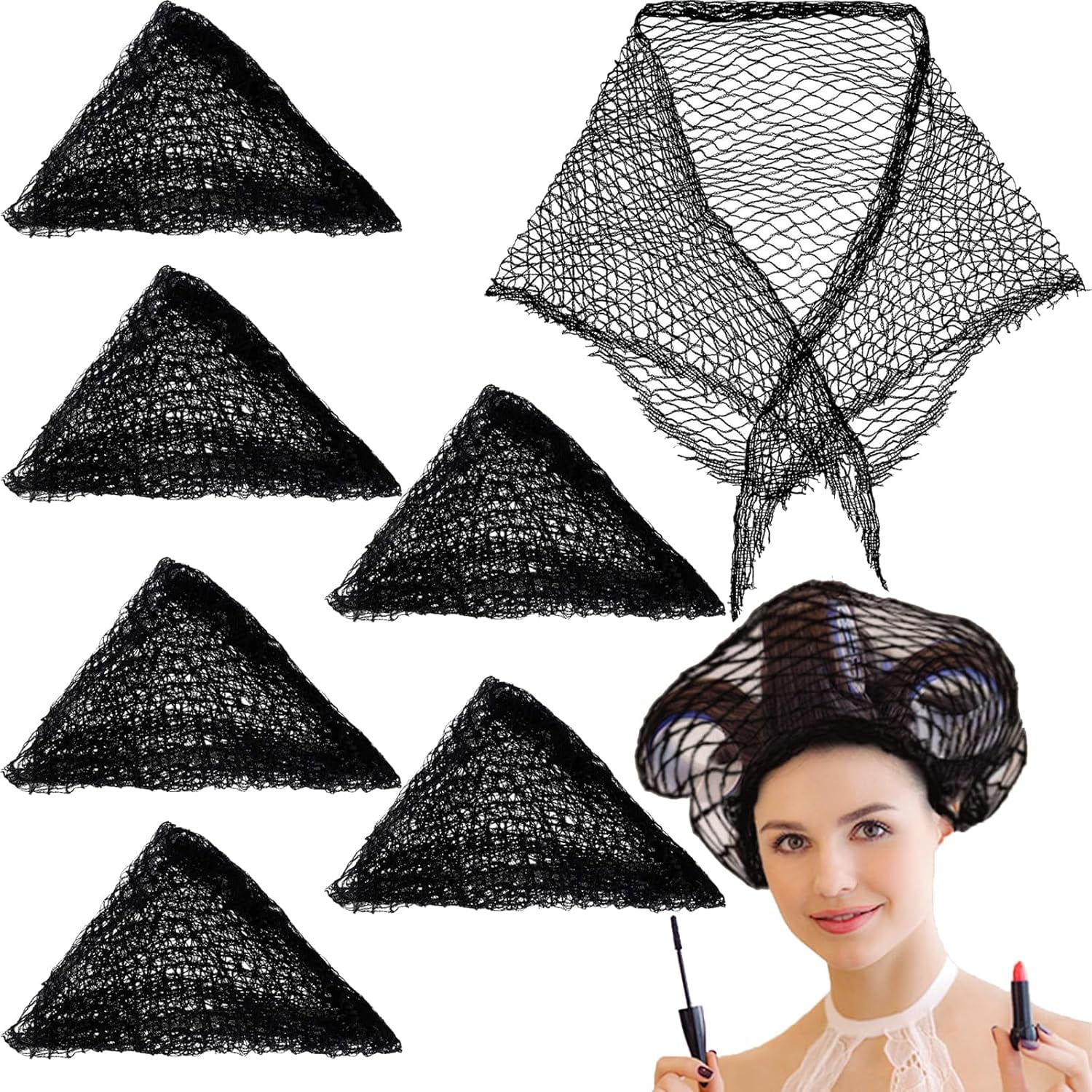 6-Pack Triangle Hair Nets - Black Mesh For Dry, Curly & Straight Hair ...