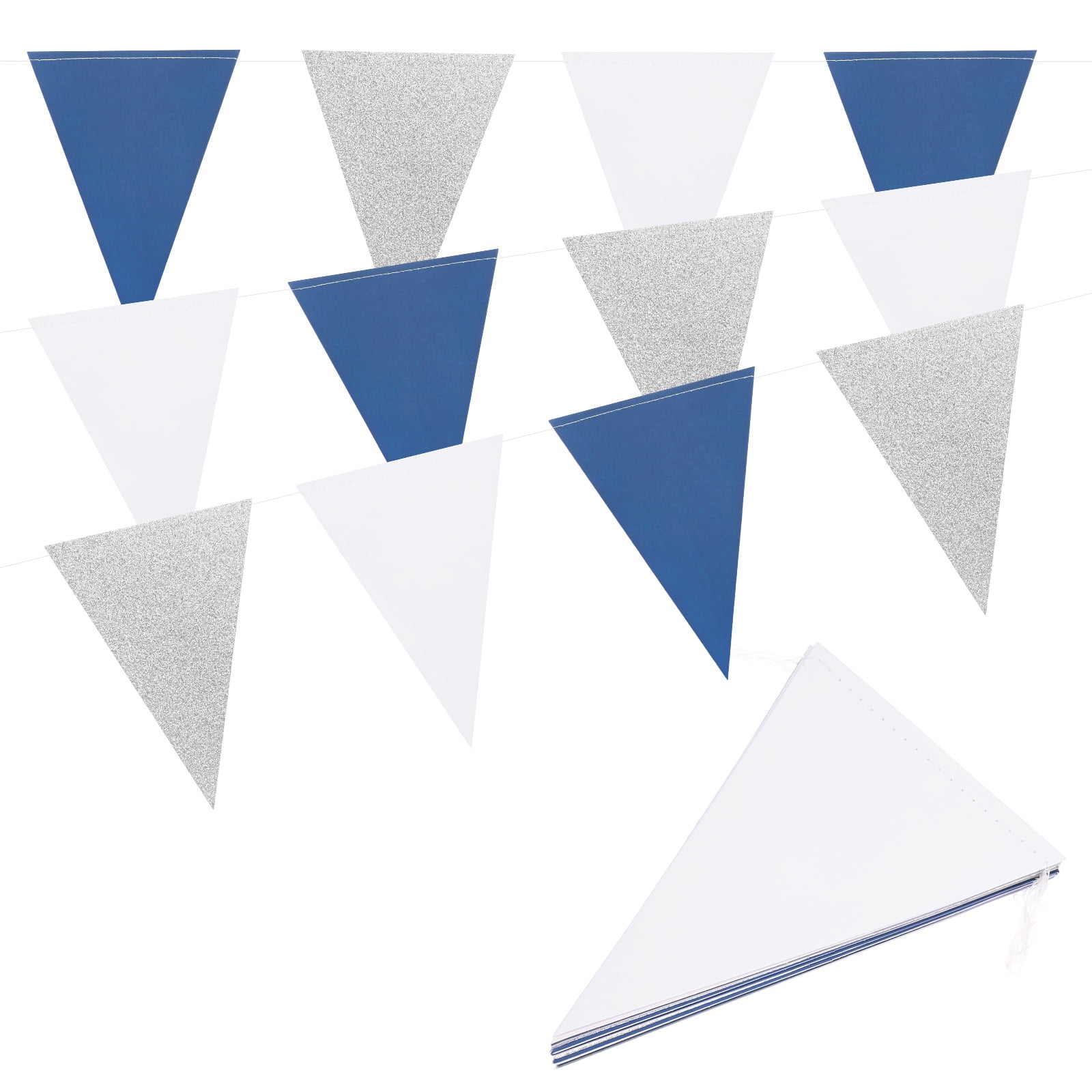 6-Pack Triangle Pennant Banner Flag Blue Silver White Metallic Paper ...