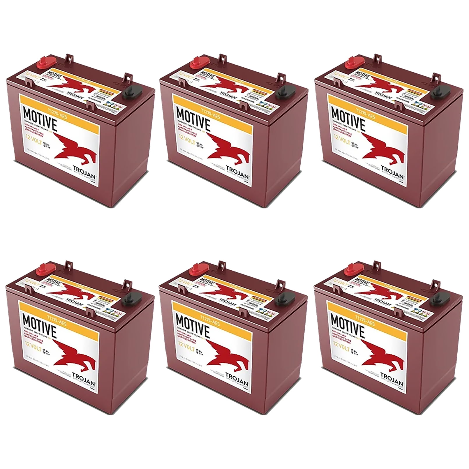 6 Pack Trojan T1275-AES 12V Superior Deep Cycling VRLA AGM Batteries ...
