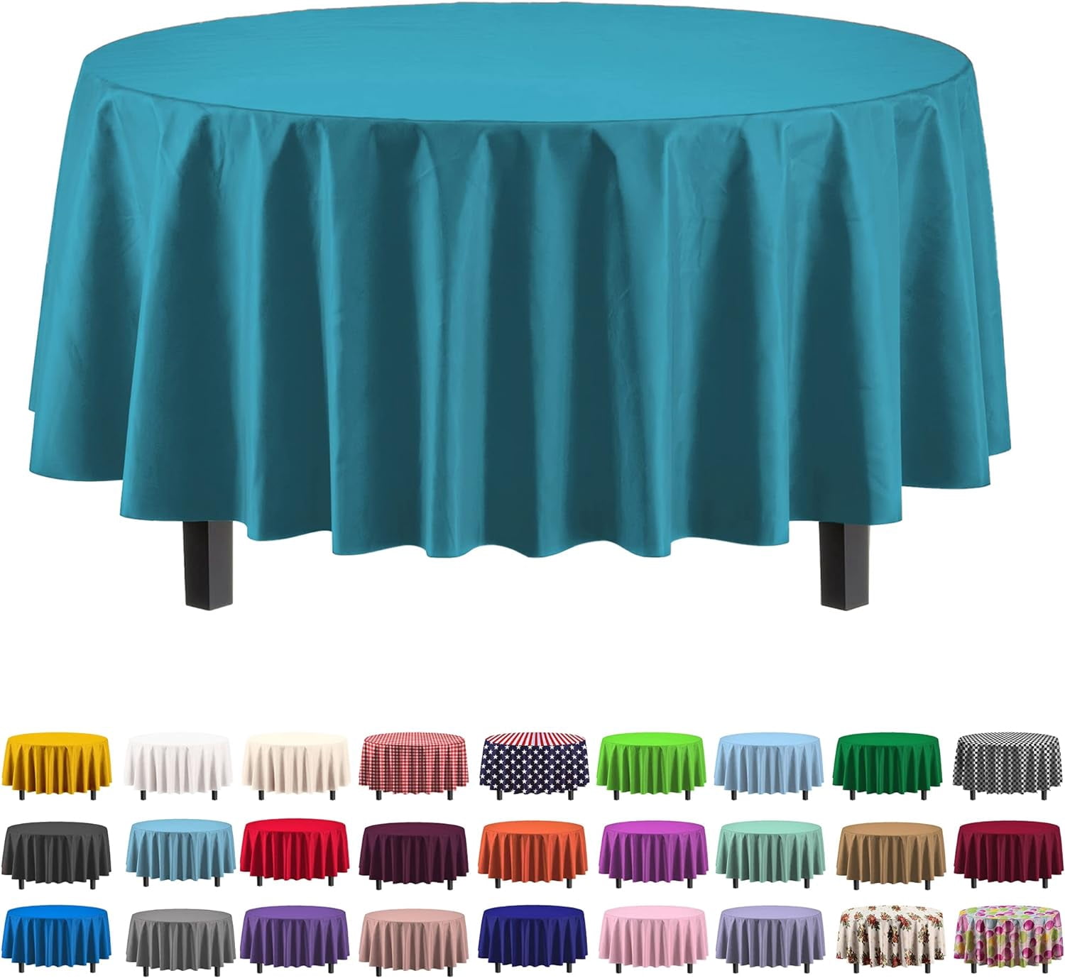 6-Pack Turquoise 84in Round Plastic Tablecloths - Premium Party Table ...