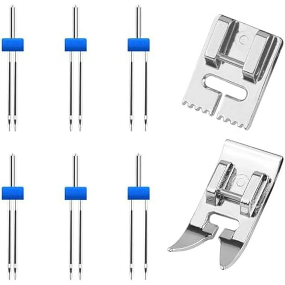 6 Pack Twin Needle Double Needle with 9 Groove Pintuck Presser Foot and ...