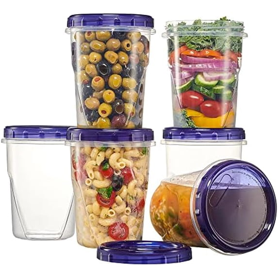 6 Pack Twist Cap Food Storage Containers with Blue Screw on Lid- 32 oz ...