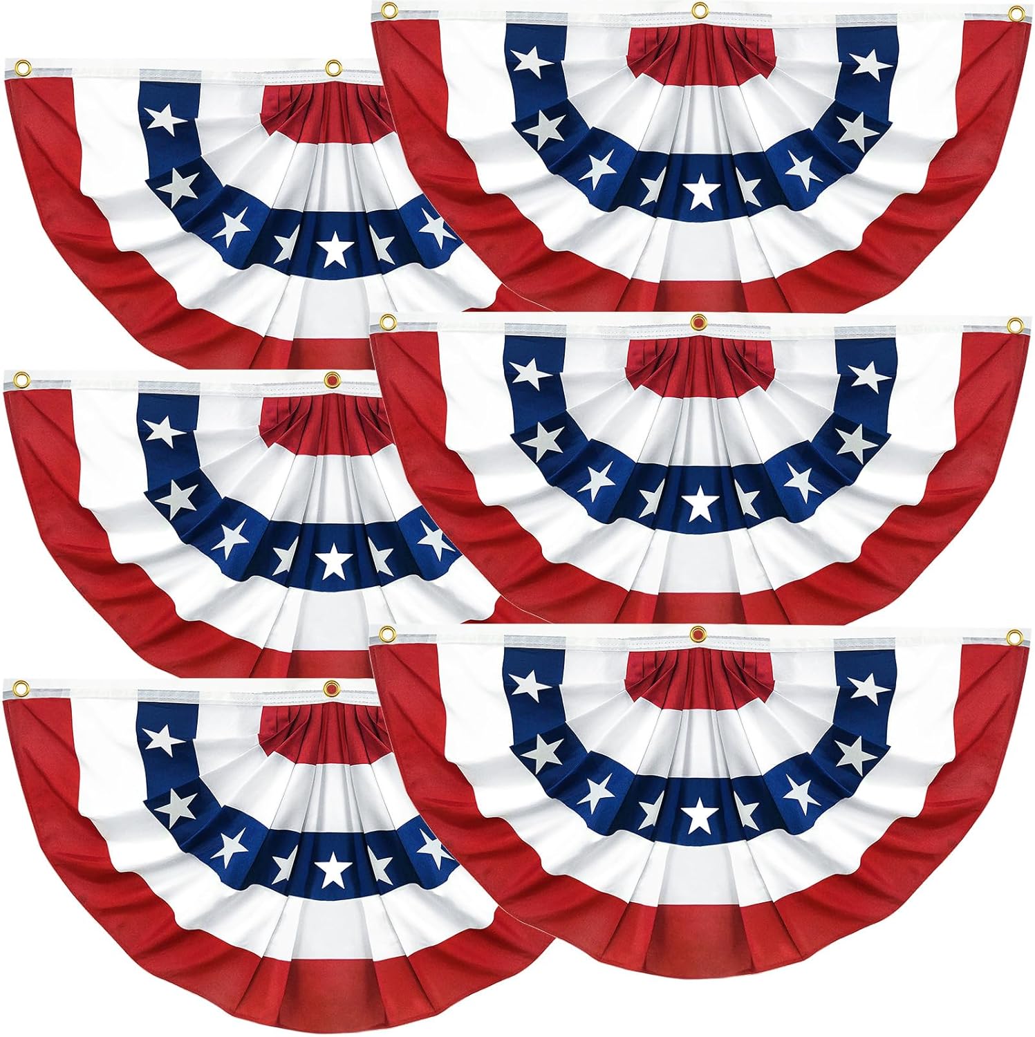 6 Pack USA Pleated Bunting Fan Flags, 1.5 x 3 Feet Patriotic Half Fan ...