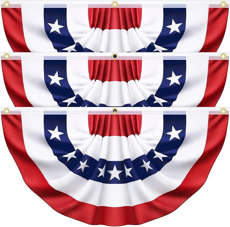 6 Pack USA Pleated Bunting Fan Flags, 1.5 x 3 Ft Patriotic Half Fan ...