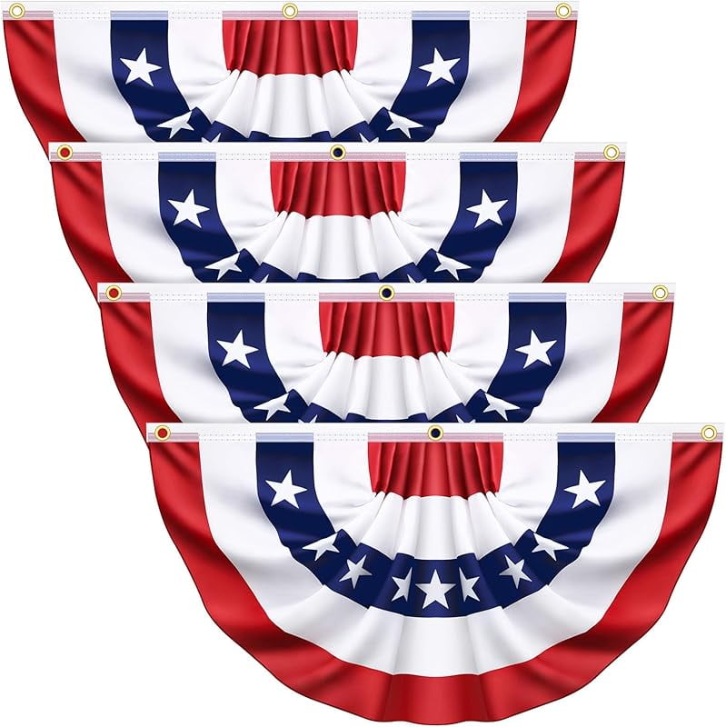 6 Pack USA Pleated Bunting Fan Flags, 1.5 x 3 Ft Patriotic Half Fan ...