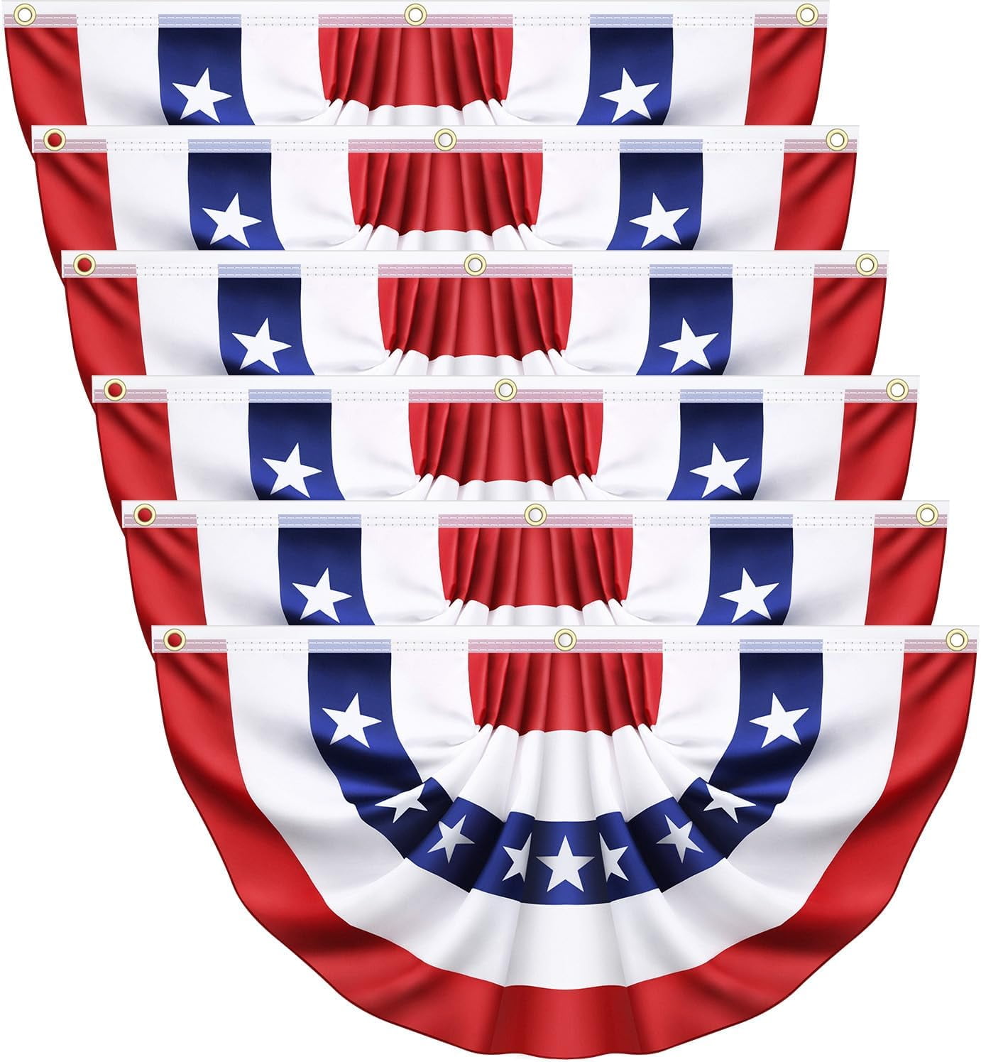 6 Pack USA Pleated Bunting Fan Flags, 1.5x3 Ft USA Patriotic Half Fan ...