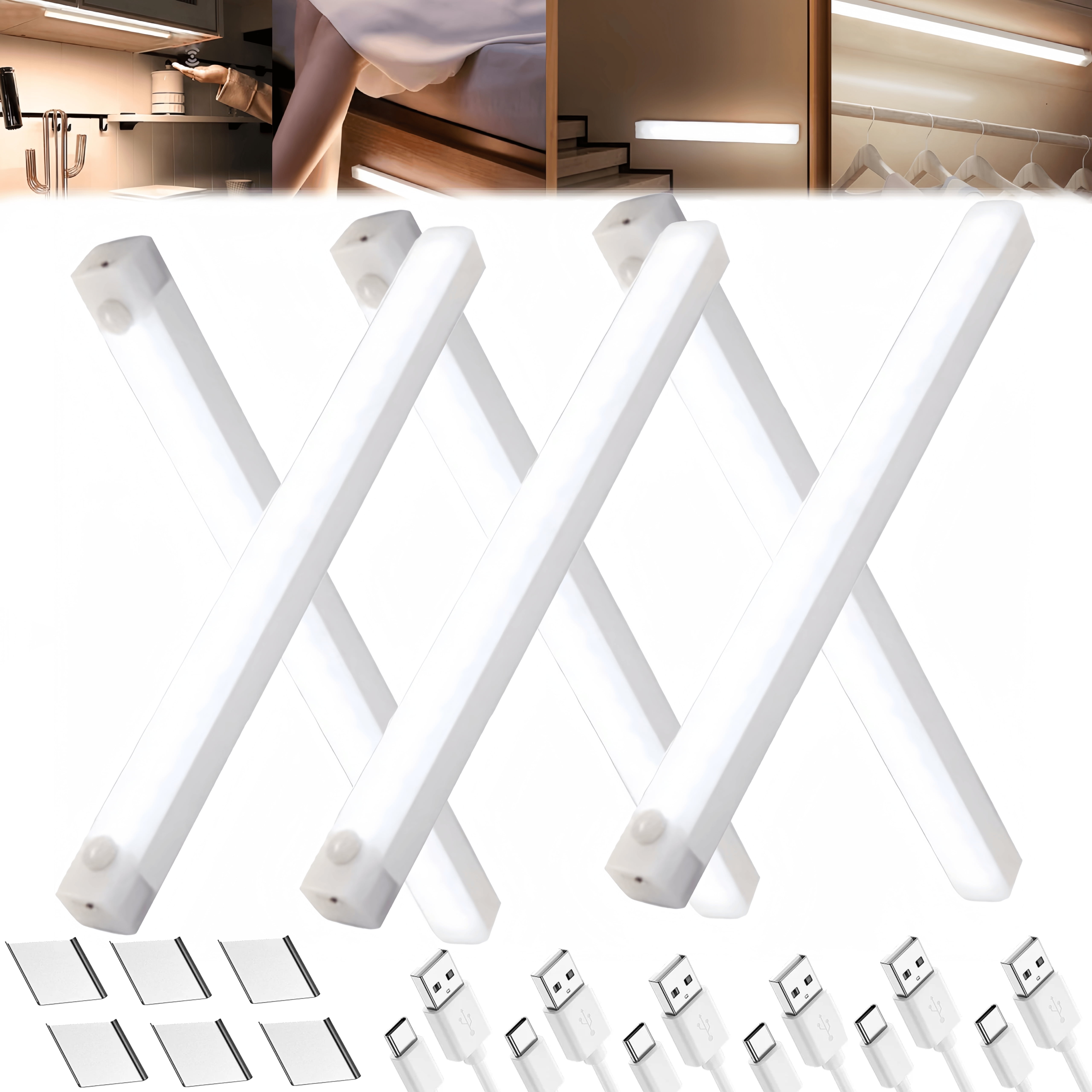 6 Pack USB Under Cabinet Lights,Sticky Lamps Motion Sensor Light,Three ...