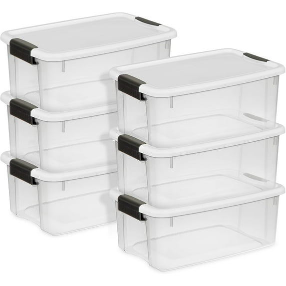 6-Pack Ultra Latching Box, Storage Bins with Lids, Clear Plastic, 18 ...