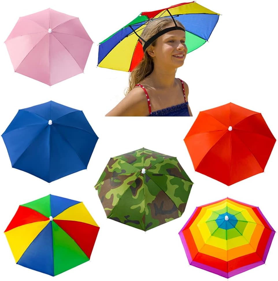 6 Pack Umbrella Hat Rainbow Umbrella Hat for Kids Adult Women, Colorful ...