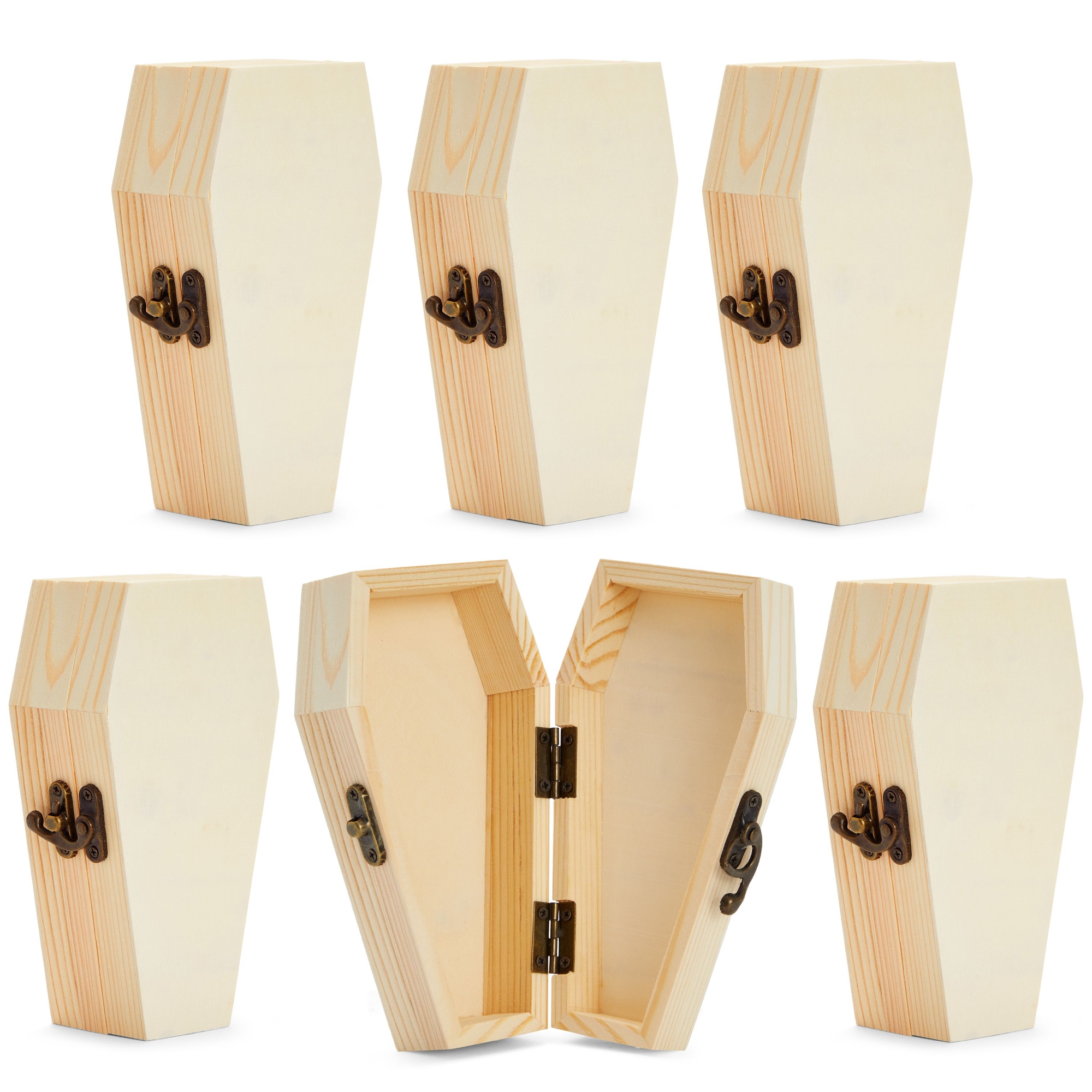 Pack of 6 - Small Unfinished Wood Funeral Coffins, 6 x 3 x 1.75 Inch ...