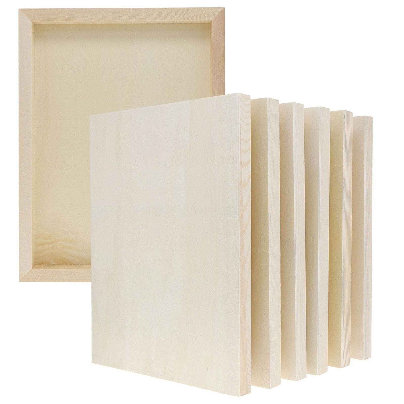 6 Pack Unfinished Wood Canvas Boards for Painting, Deep Cradle 9x12 ...