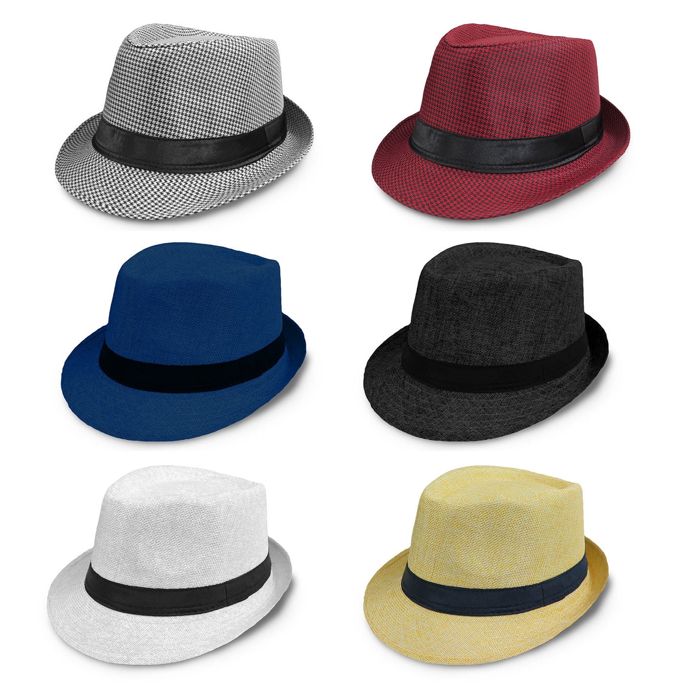 6 Pack Unisex Basic Cool Lightweight Summer Short Brim Fedora Panama ...