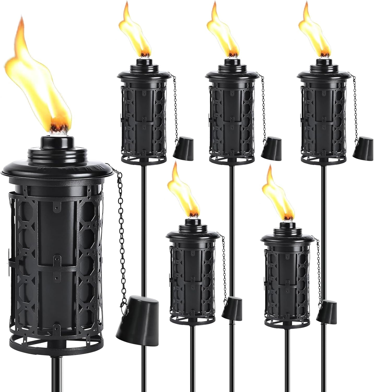 6-Pack Upgraded Home Garden Torch, Black Outdoor Metal Torch Garden ...