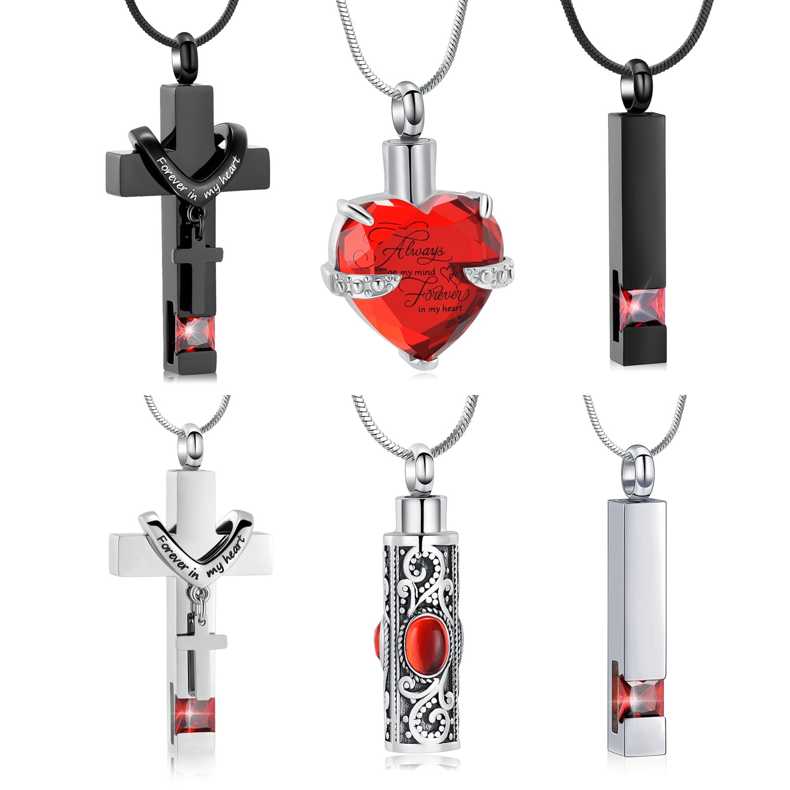 6 Pack Urn Necklace for Ashes Waterproof Stainless Steel Carved Ashes ...