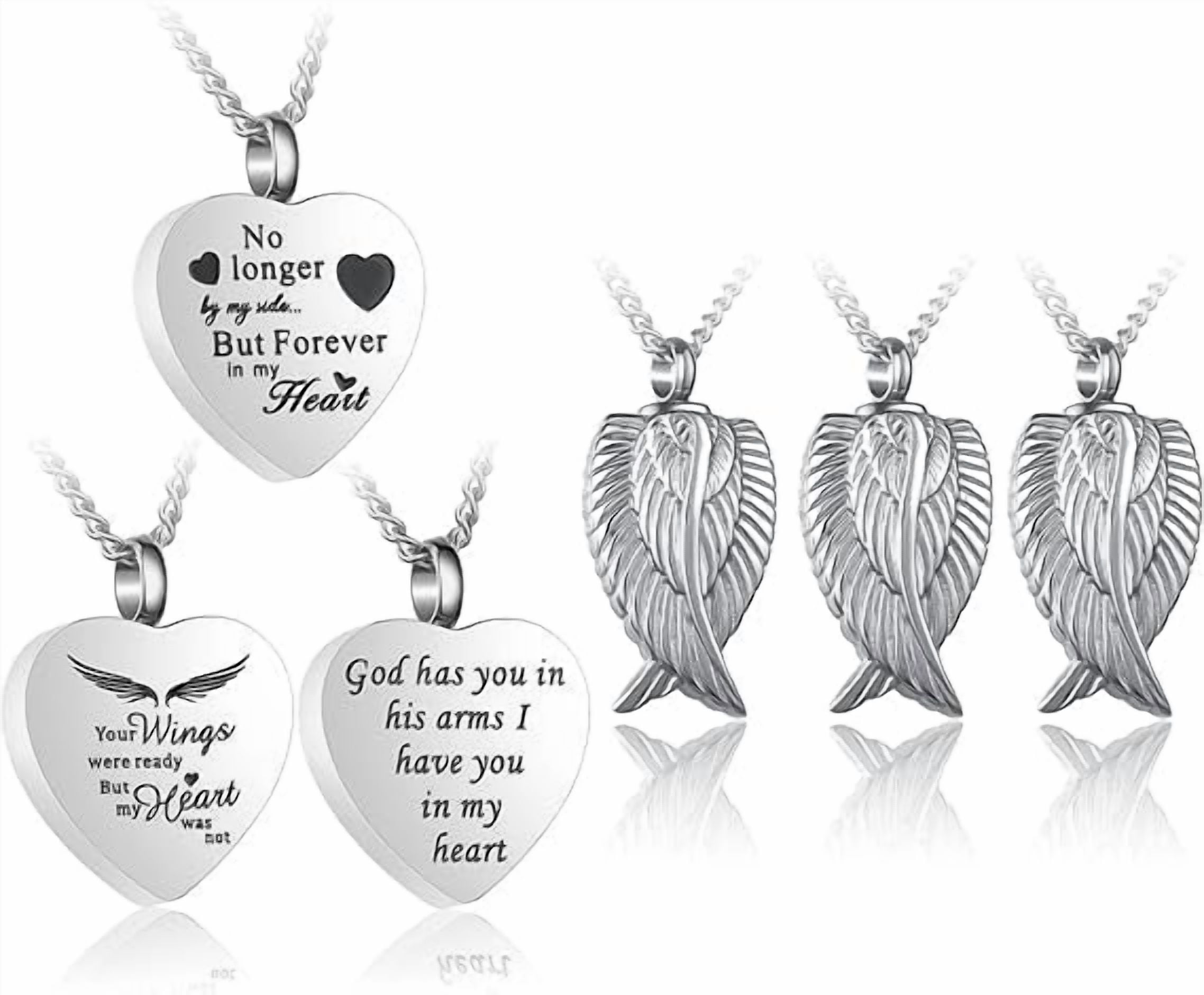 6 Pack Urn Necklace for Ashes Heart & Cylinder Cremation Stainless ...