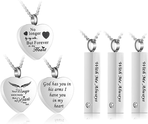 6 Pack Urn Necklace for Ashes Heart & Cylinder Cremation Stainless ...