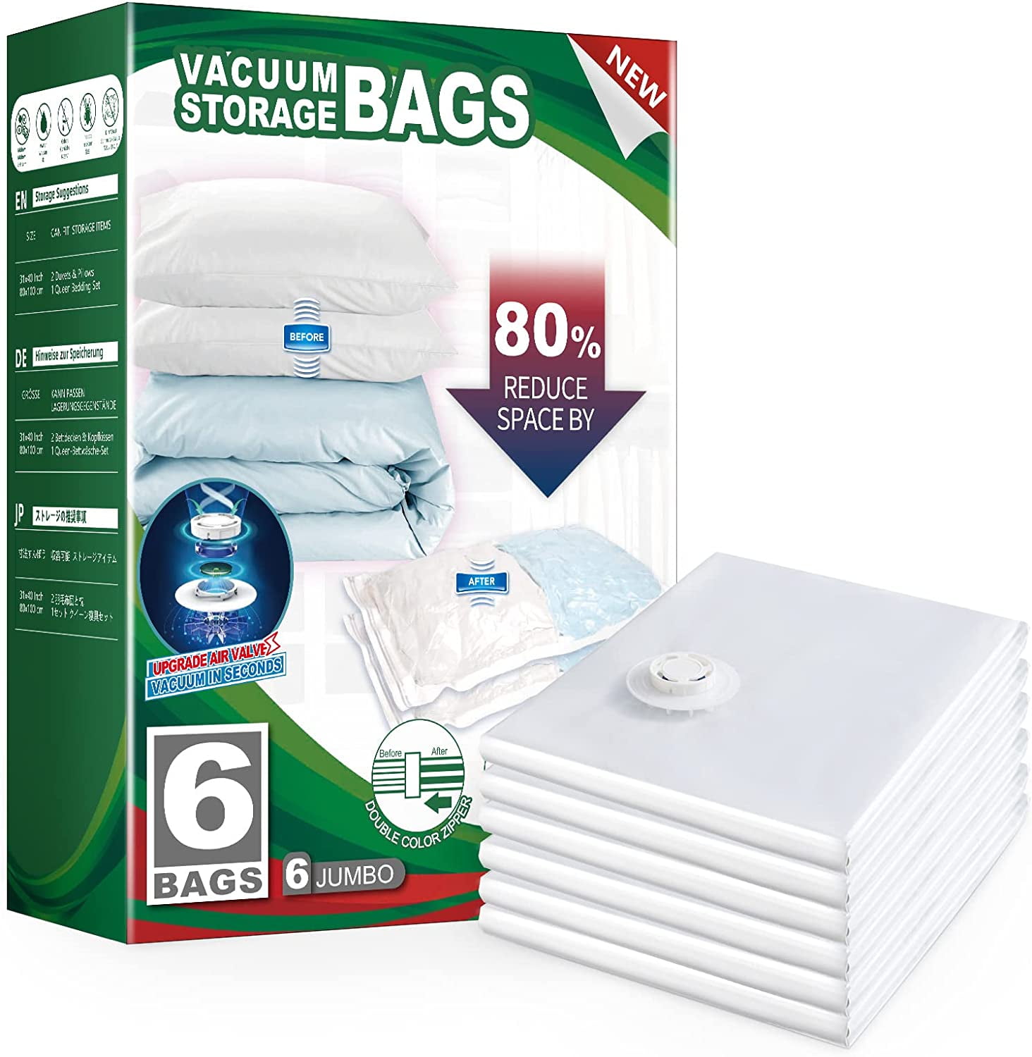 6 Pack Vacuum Storage Bags, Jumbo Vacuum Seal Bags for Clothing (40x31 ...