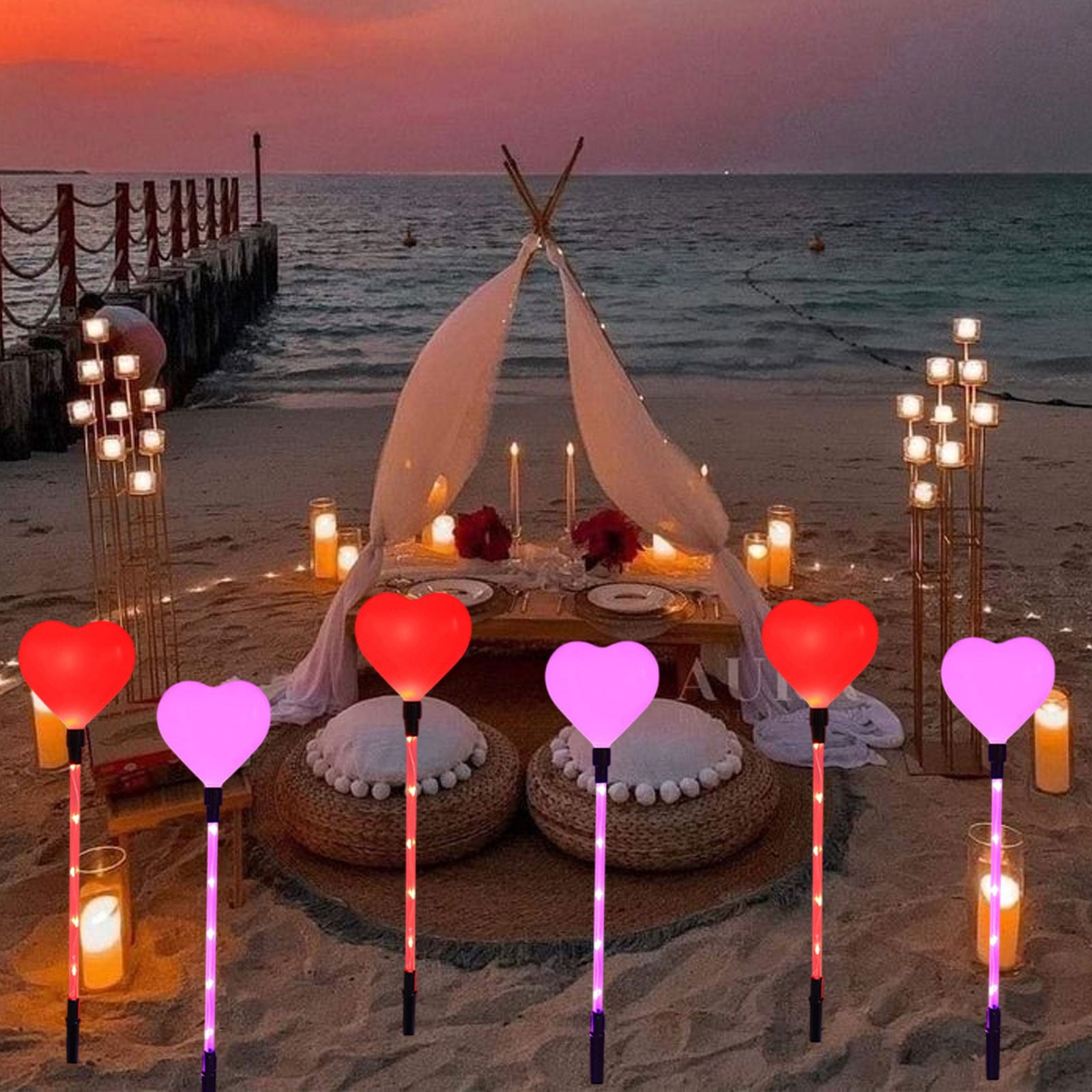 6 Pack Valentine'S Day Solar Stake Lights Multicolor Heart Waterproof ...