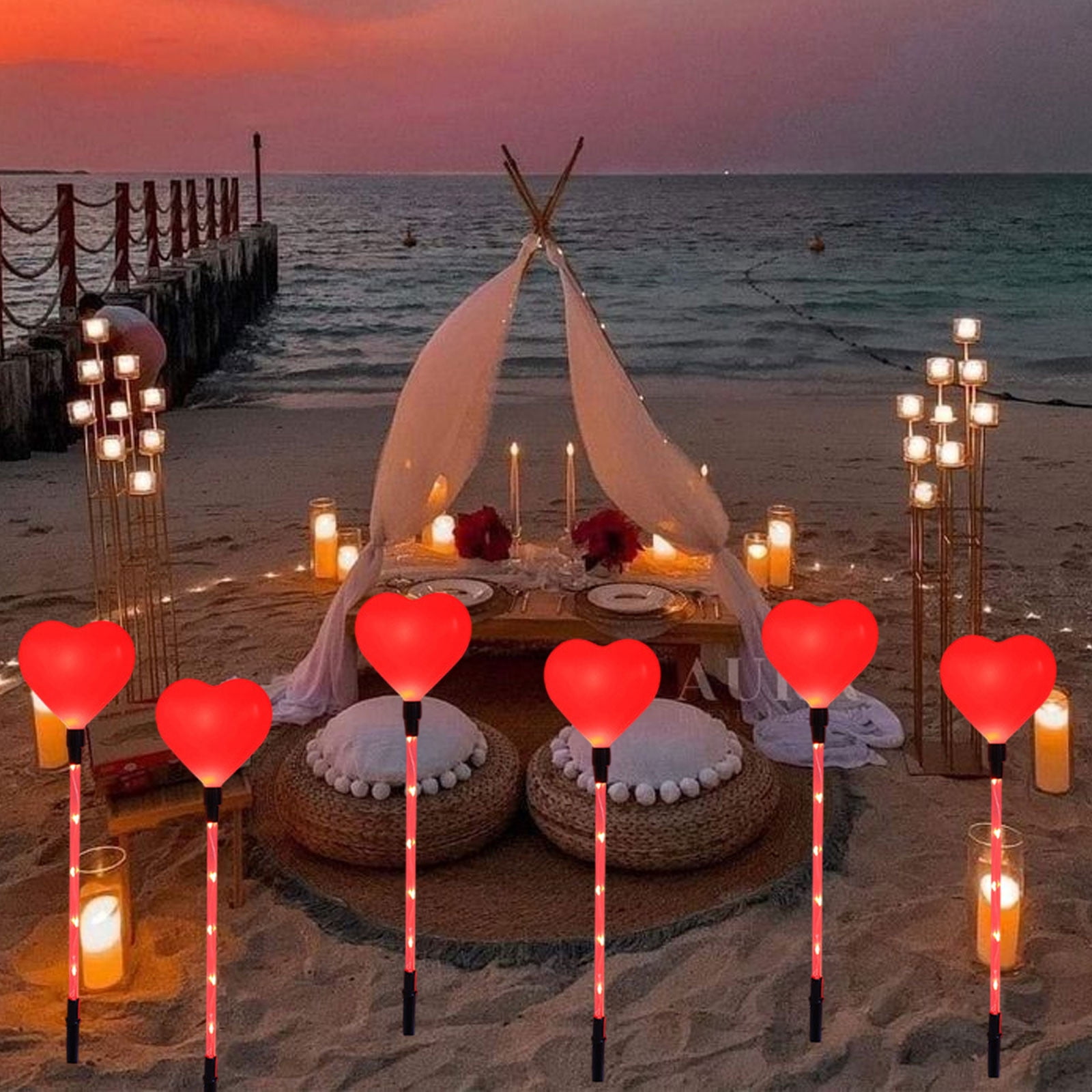 6 Pack Valentine'S Day Solar Stake Lights Red Heart Waterproof Lights ...