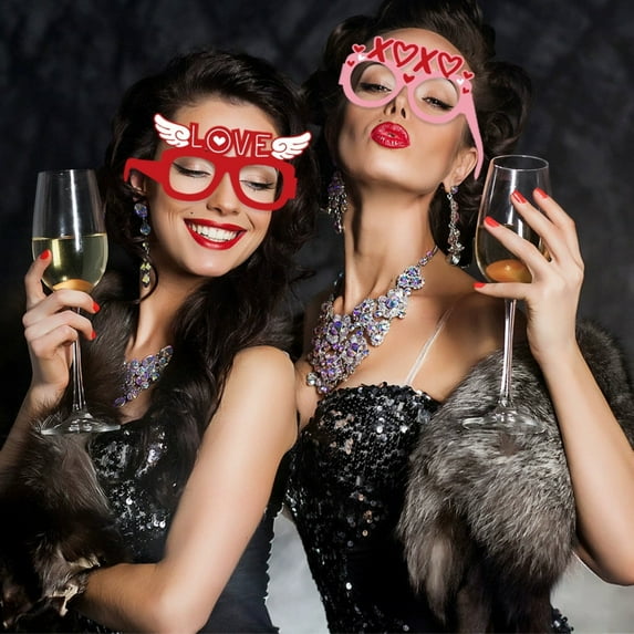 6-Pack Valentine's Day Heart & Rose Paper Glasses, Romantic Party Photo ...