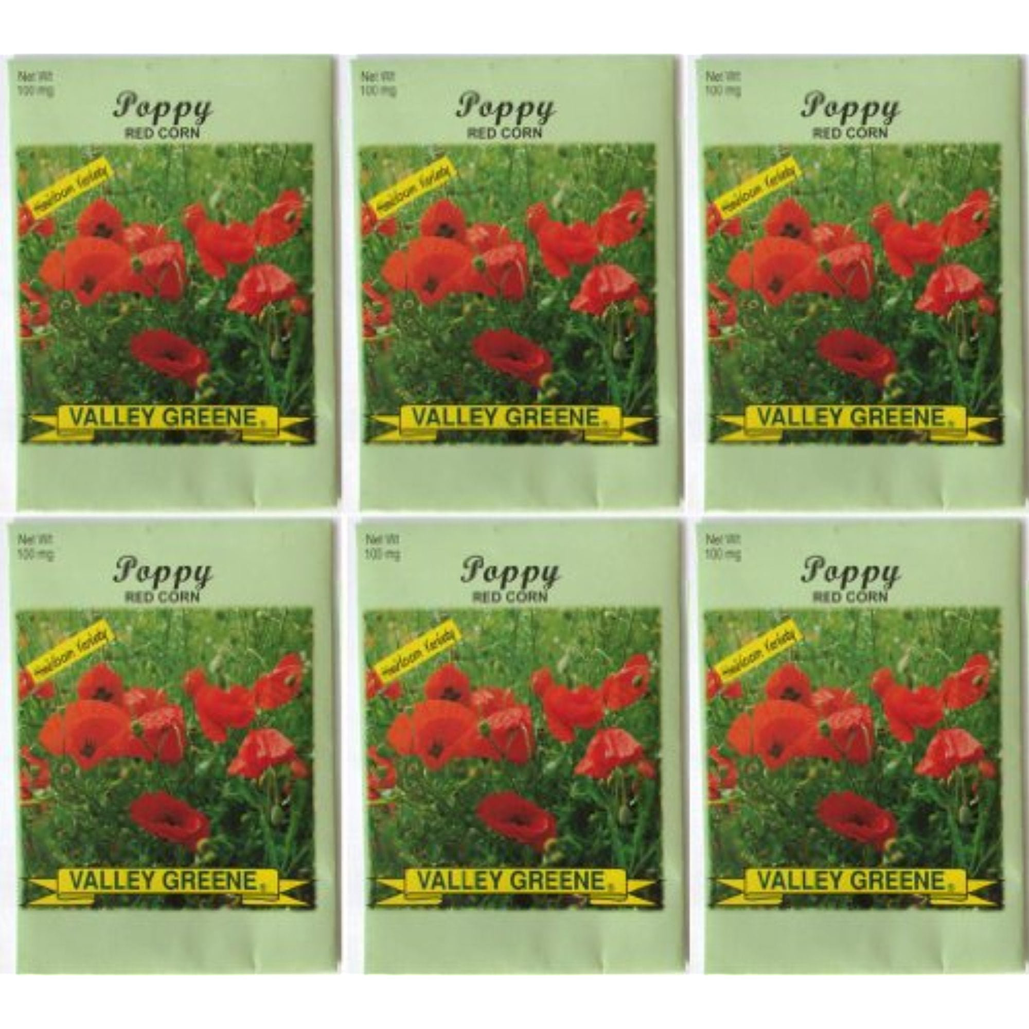 6 Pack Valley Greene Heirloom Variety Red Corn Poppy Flower Seeds 100 ...