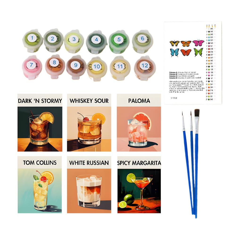 6 Pack Vintage Cocktail Paint, Paint by Numbers Kit for Adults Beginner ...