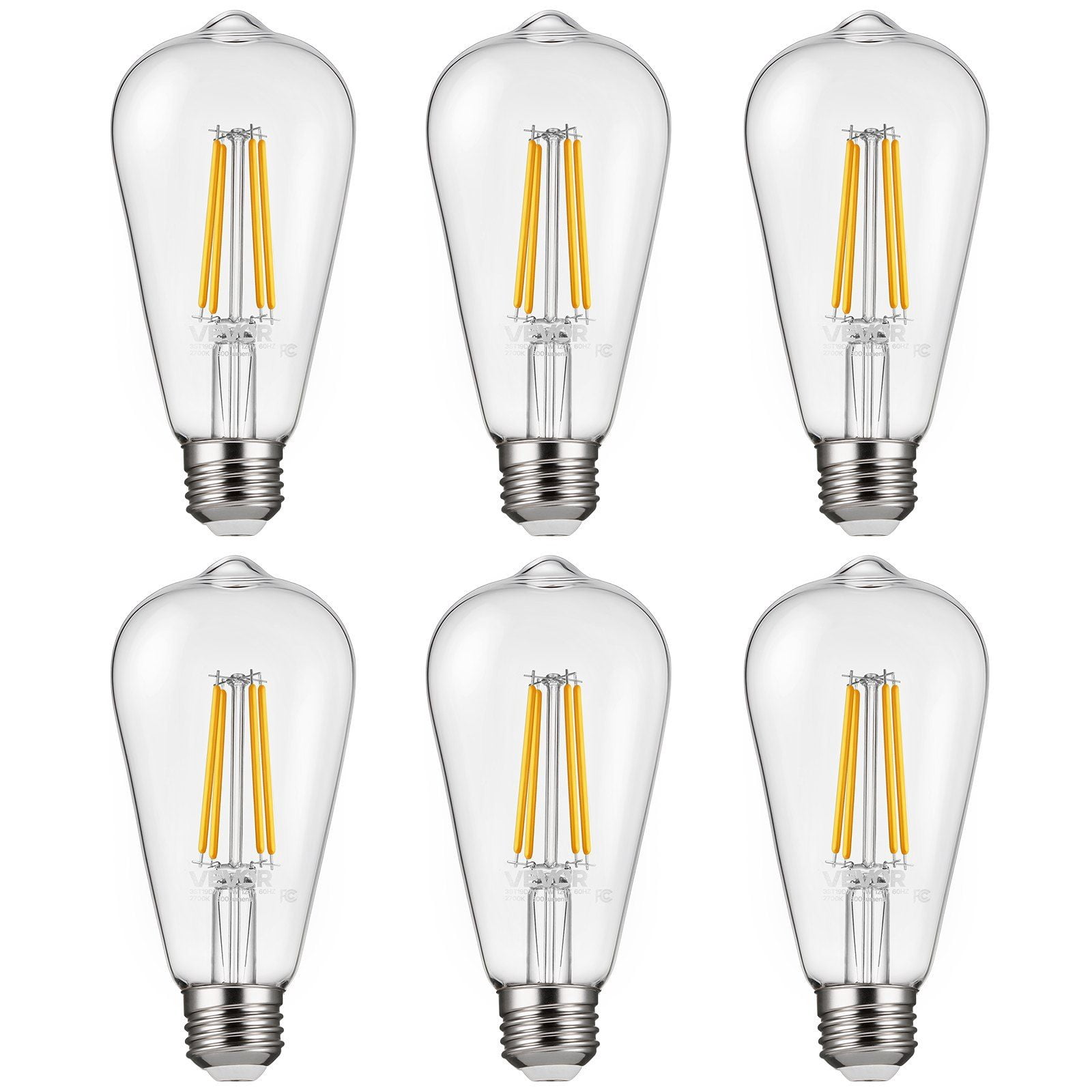 6 Pack Vintage LED Edison Bulbs,7W Dimmable Warm White 2700K,E26 Base ...