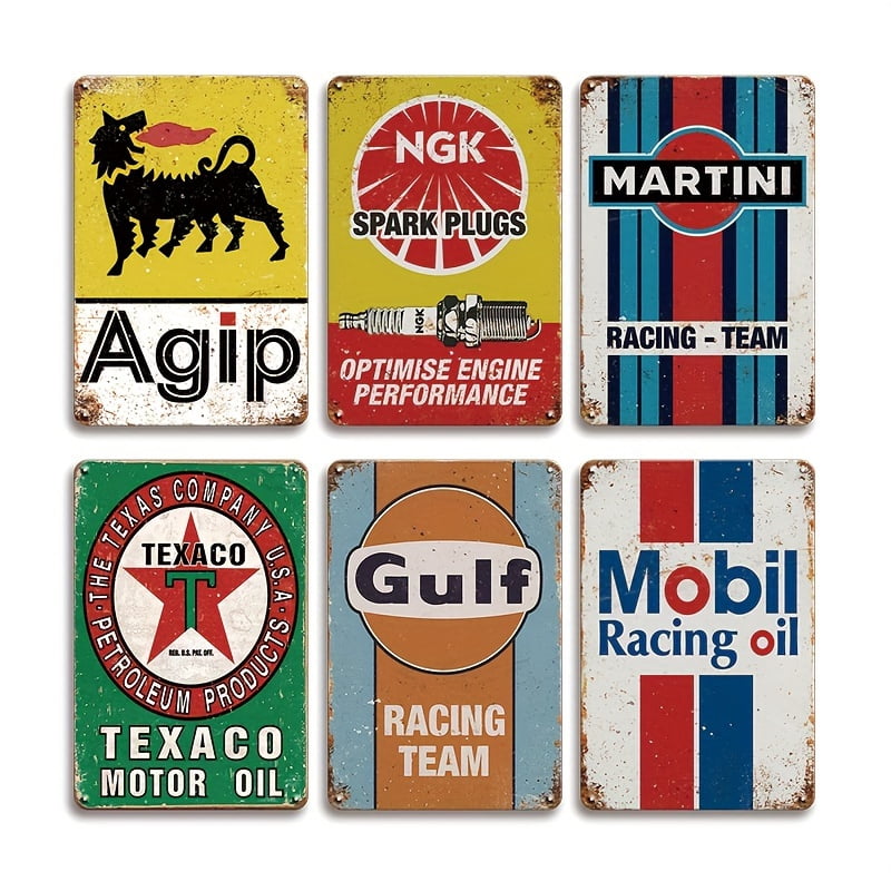 6-Pack Vintage Metal Tin Signs - Classic Oil & Gas Station Posters ...