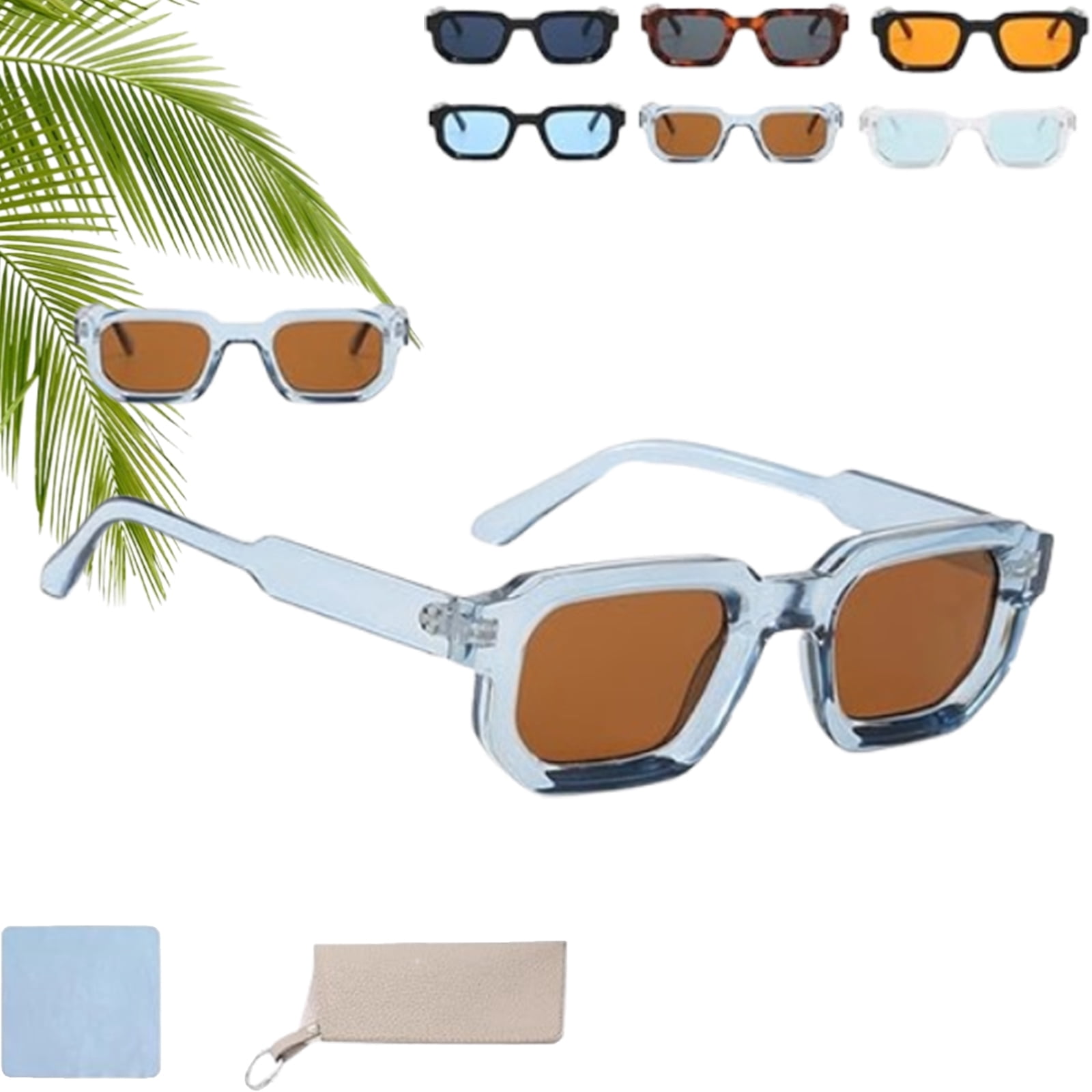 6-Pack Vintage Rectangle Frame Sunglasses for Men & Women with Uv400 ...