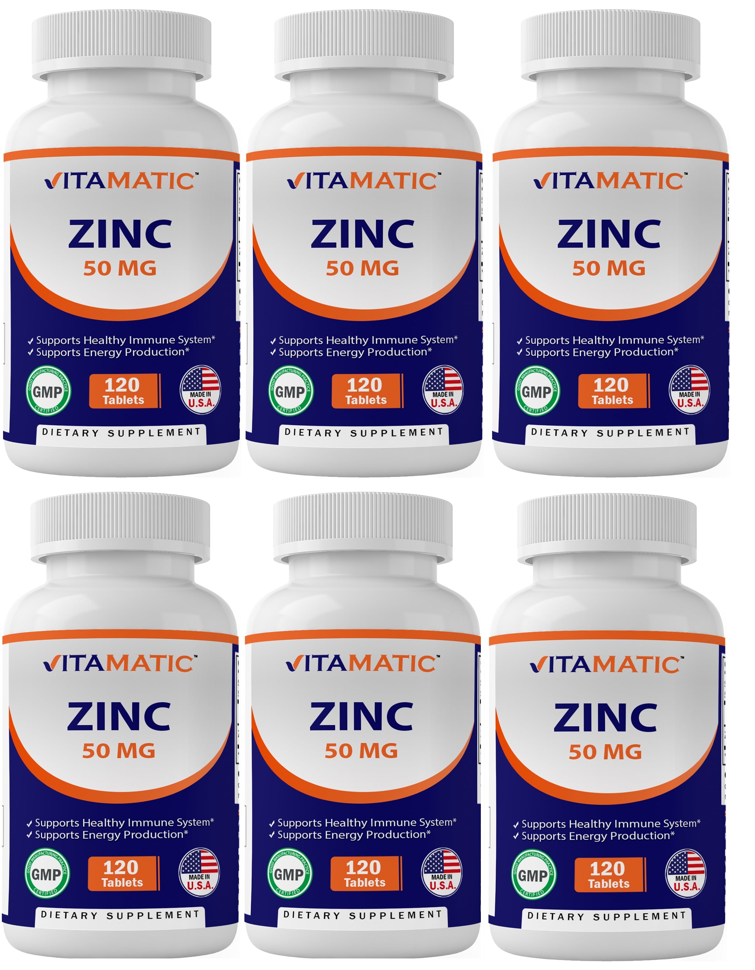 6 Pack - Vitamatic Zinc Supplement 50 mg Elemental (from Zinc Gluconate ...