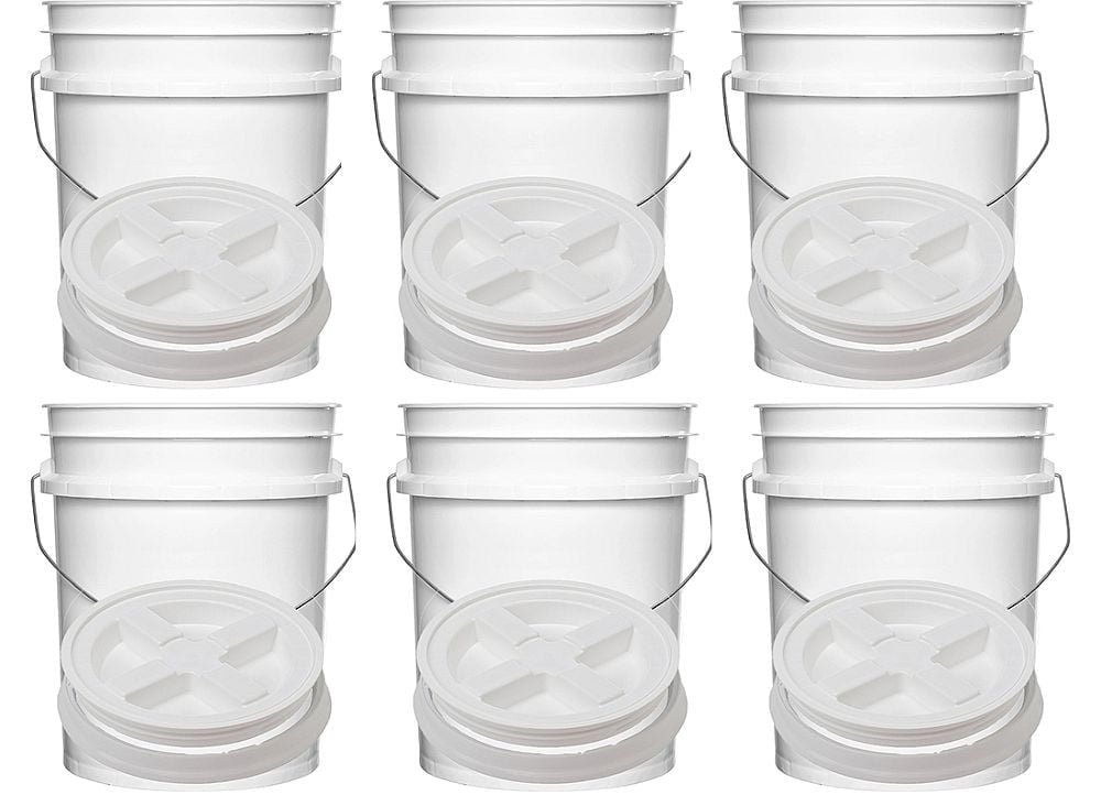 6-Pack WHITE Food Grade 5-Gallon Buckets & Gamma Seal® Lids, BPA-Free ...