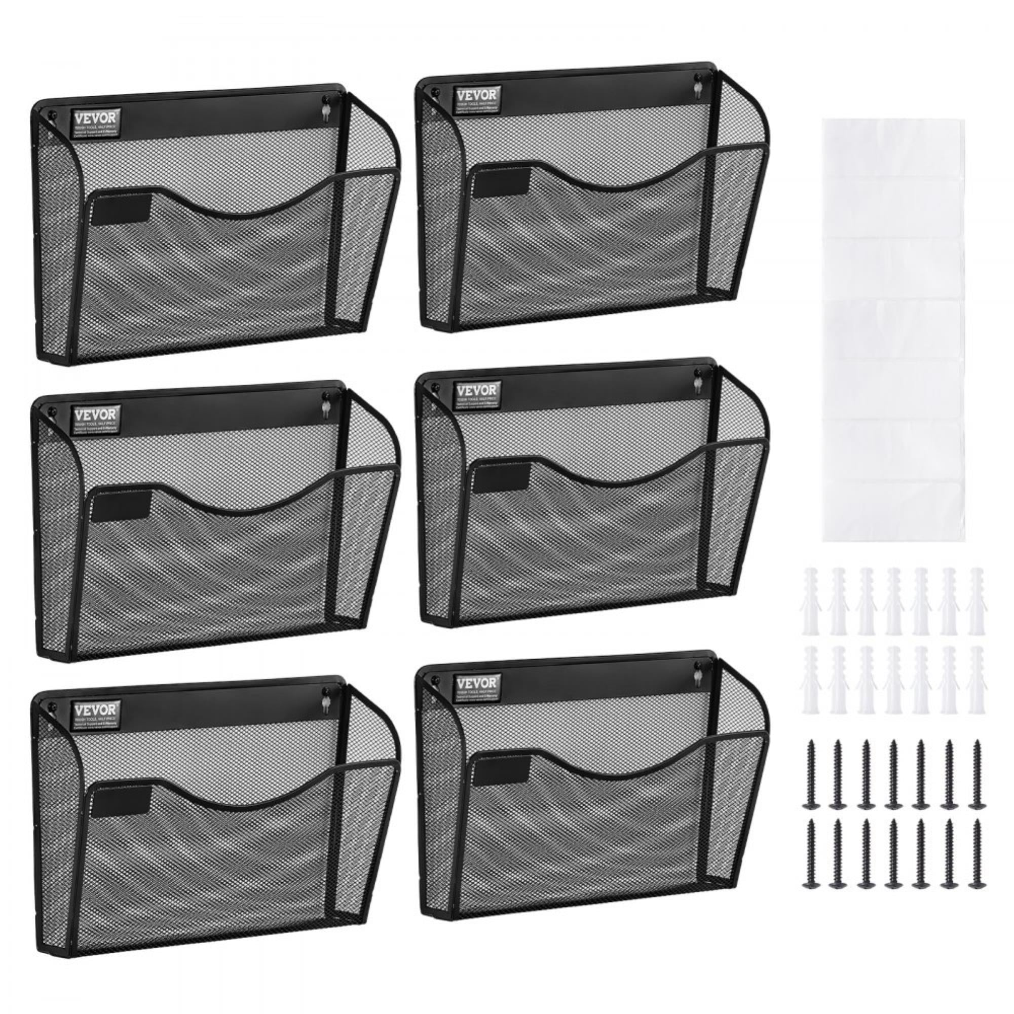 6 Pack Wall File Organizer - Durable Metal Mesh Hanging Pocket Holders ...