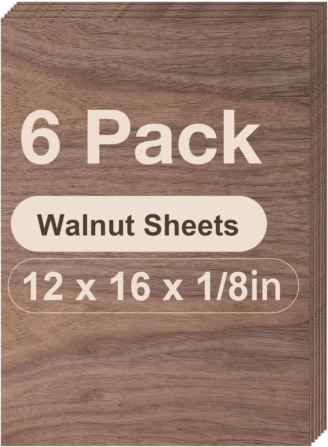 6 Pack Walnut Plywood Sheets, 12 x 16x 1/8 Inch, 3mm Plywood for Laser ...