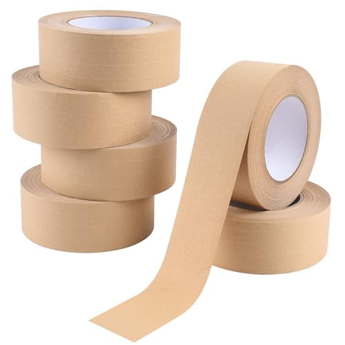6-Pack Water Activated Kraft Paper Packing Tape, 2" x165 ft Heavy-Duty ...