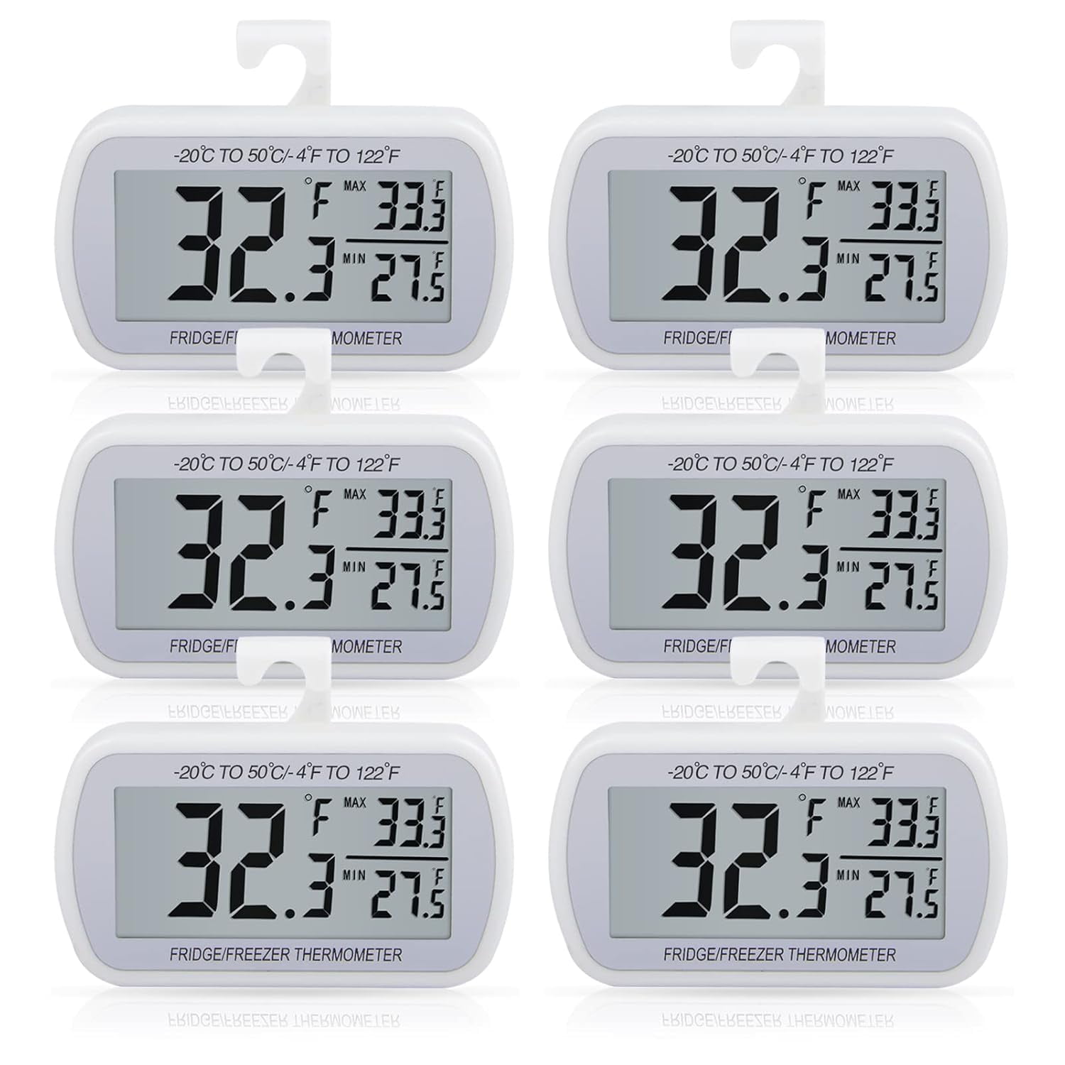 6 Pack Waterproof Digital Refrigerator Thermometer with Large LCD ...