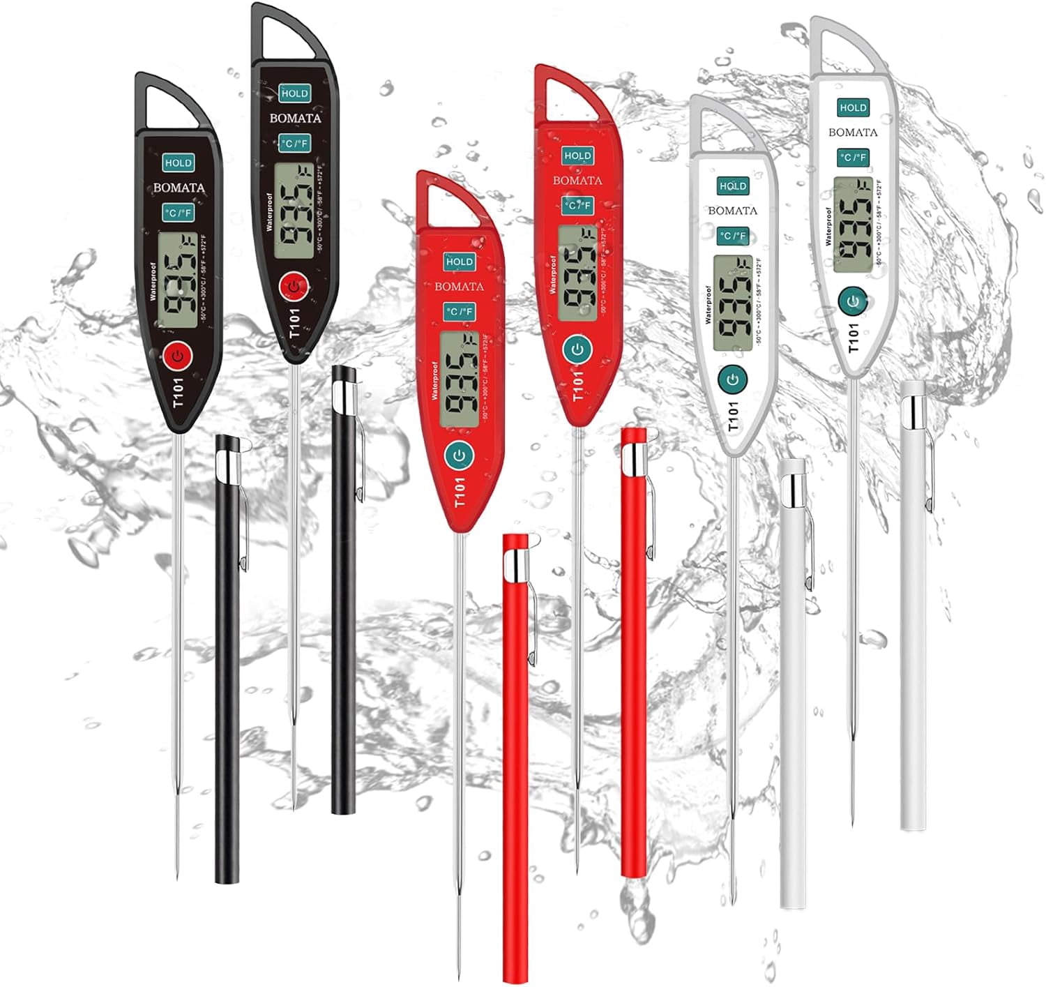 6 Pack Waterproof IPX7 Meat rmometer Instant Read Food with Long Probe ...