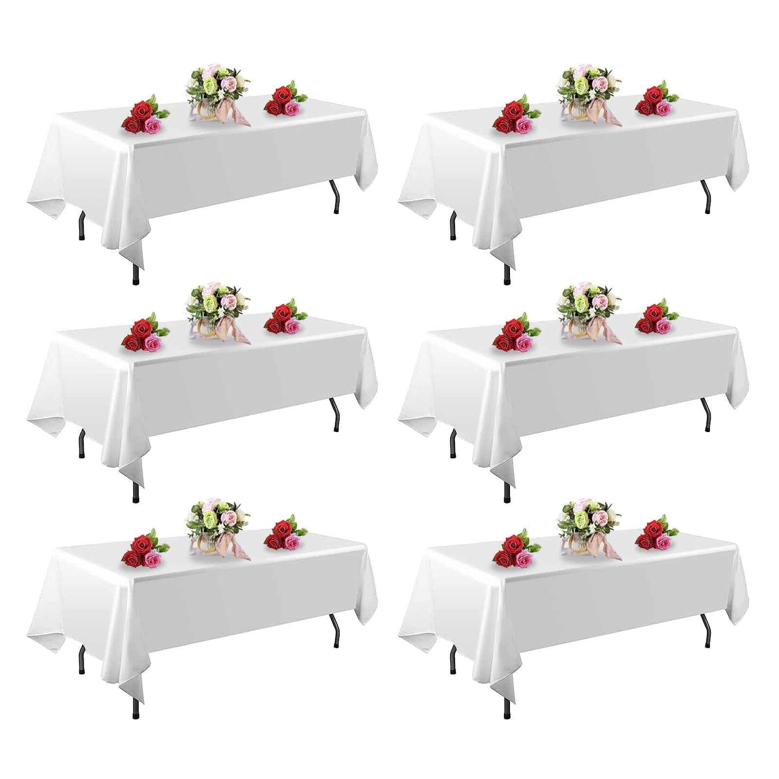 6 Pack White 60X126 Inch Rectangle Tablecloths , Polyester Table Cloth ...