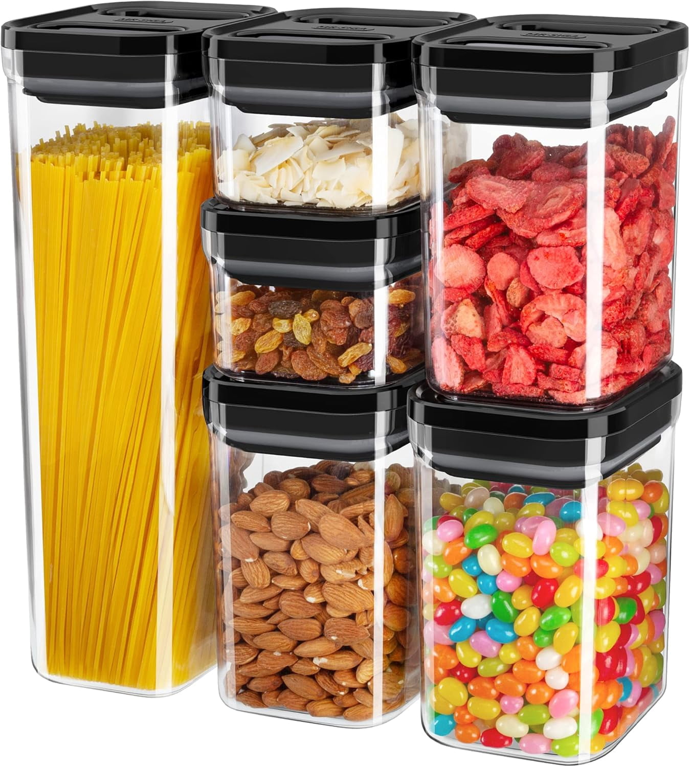 6-Pack White Airtight Food Storage Set - BPA-Free One-Handed Pantry ...