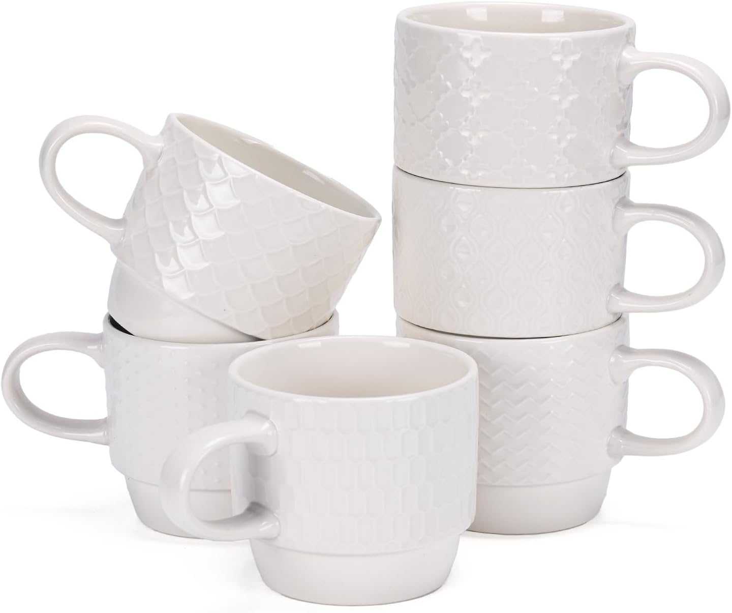 Dowan 19oz White Glazed Round Coffee Mugs Porcelain Tea Cup Set Of 6