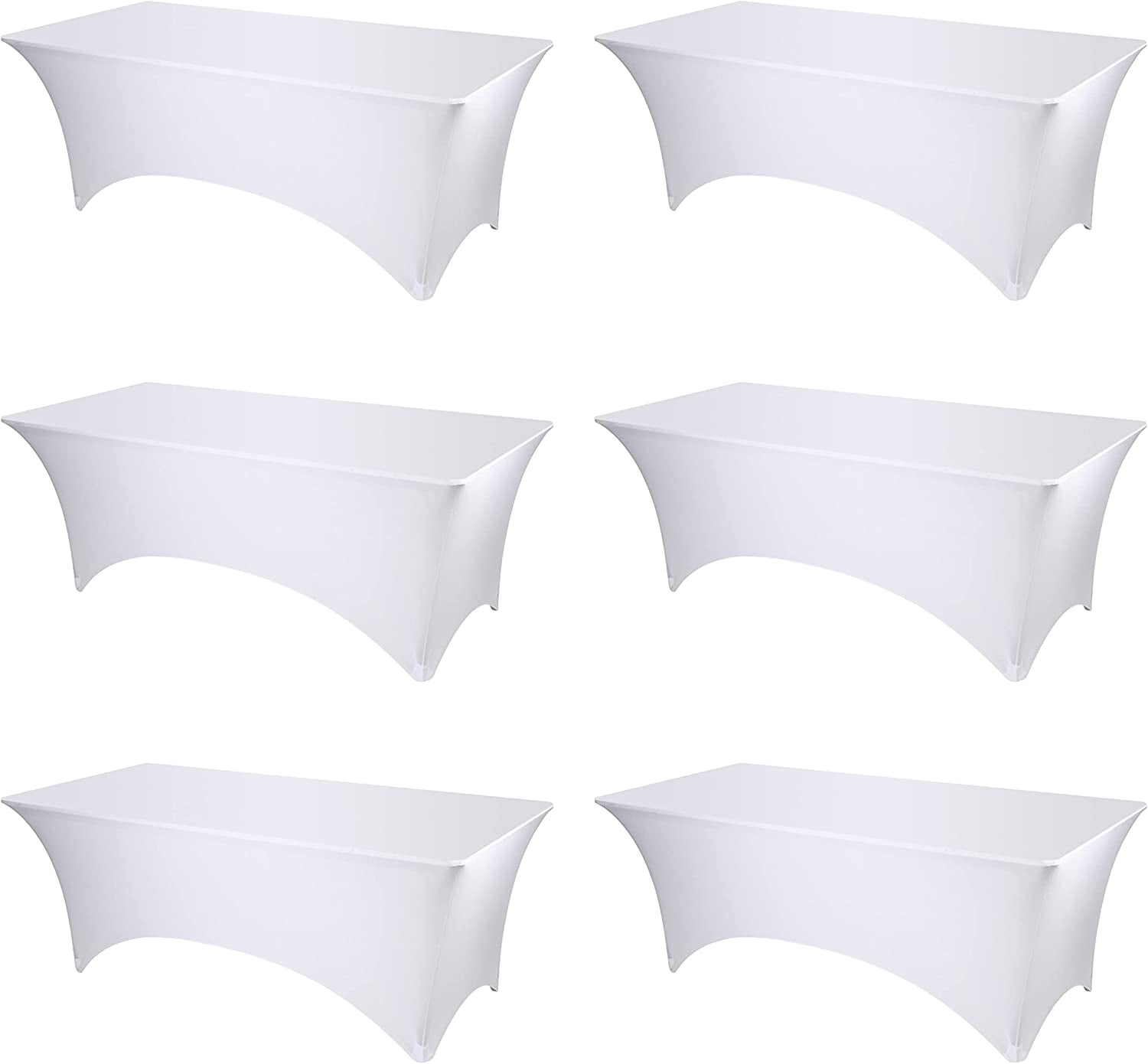 6 Pack White Fitted Spandex Table Covers - 8ft Stretch Tablecloths for ...