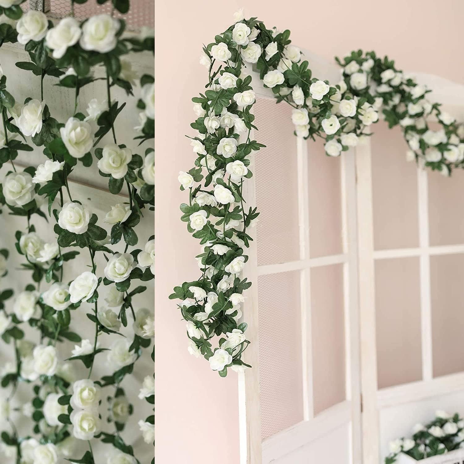 6 Pack White Flower Garland, 50FT White Rose Garland, Floral Garland ...